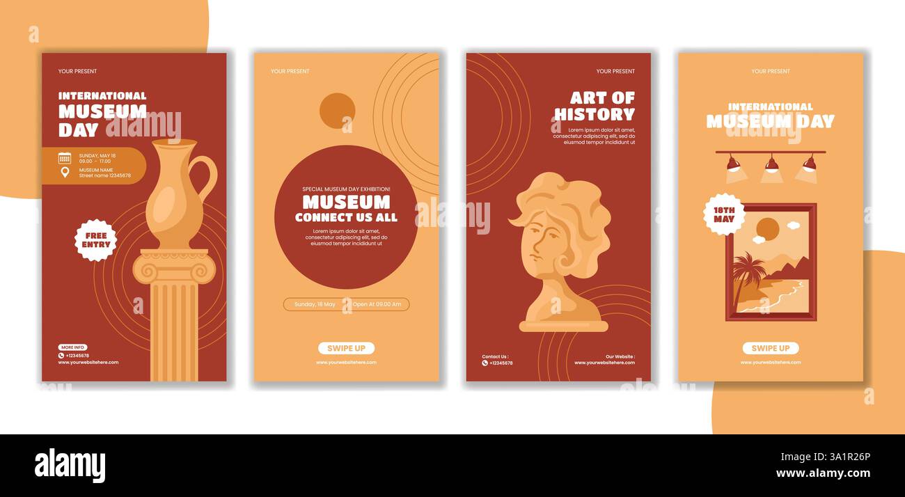 International Museum Day Social Media Stories Template in Flat Cartoon ...