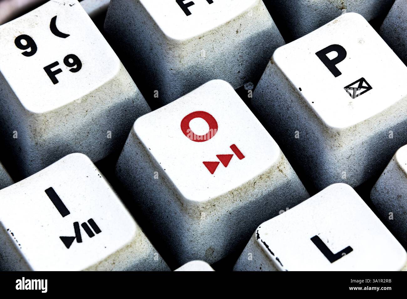 Retro Keyboard with O button in red color. O button keyboard in close ...