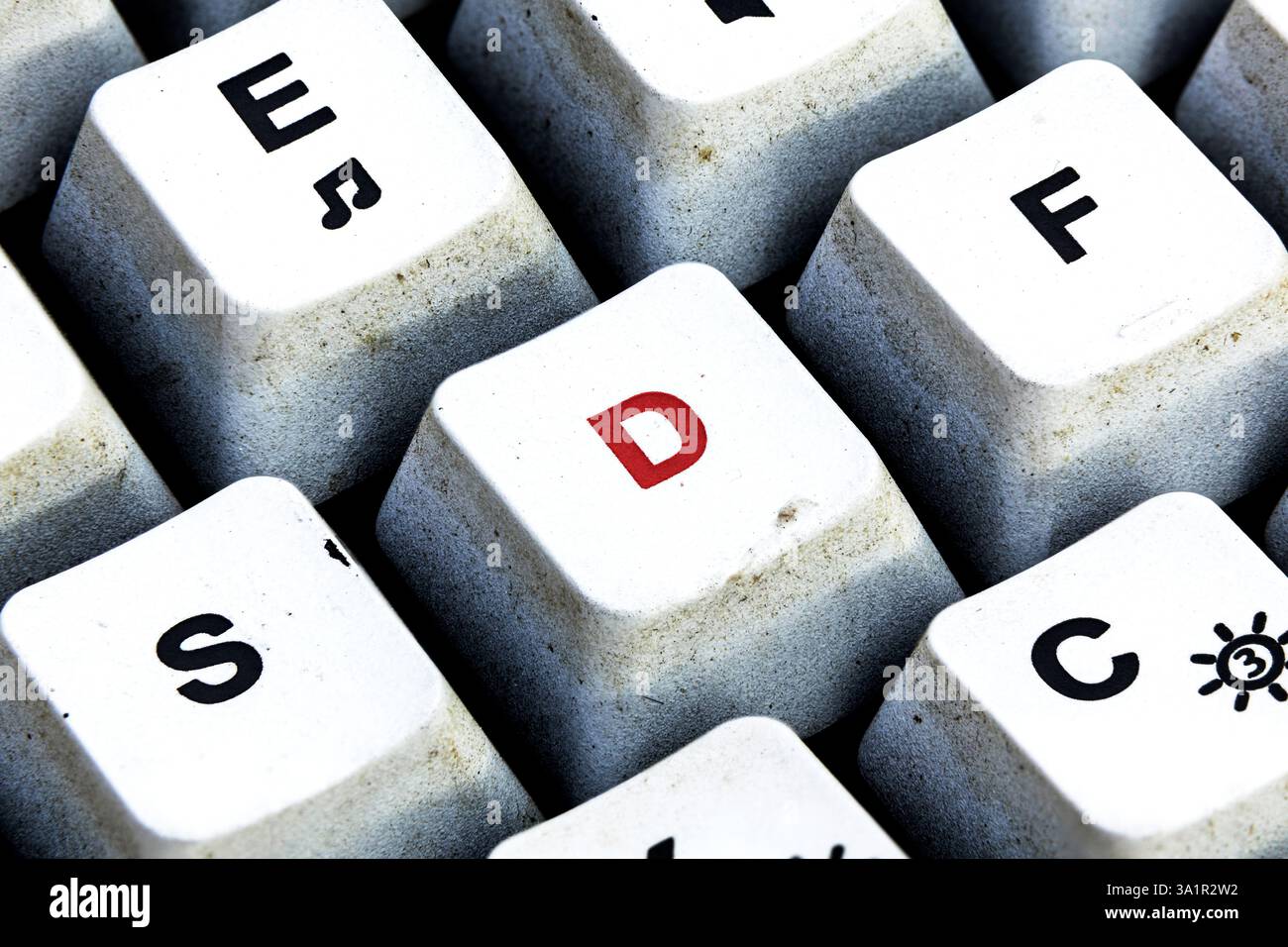 Retro Keyboard with D button in red color. D button keyboard in close ...