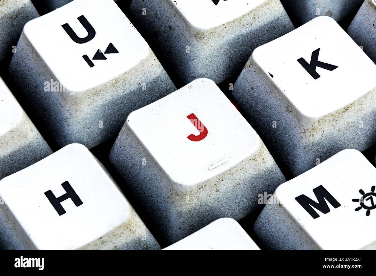 Retro Keyboard with J button in red color. J button keyboard in close ...