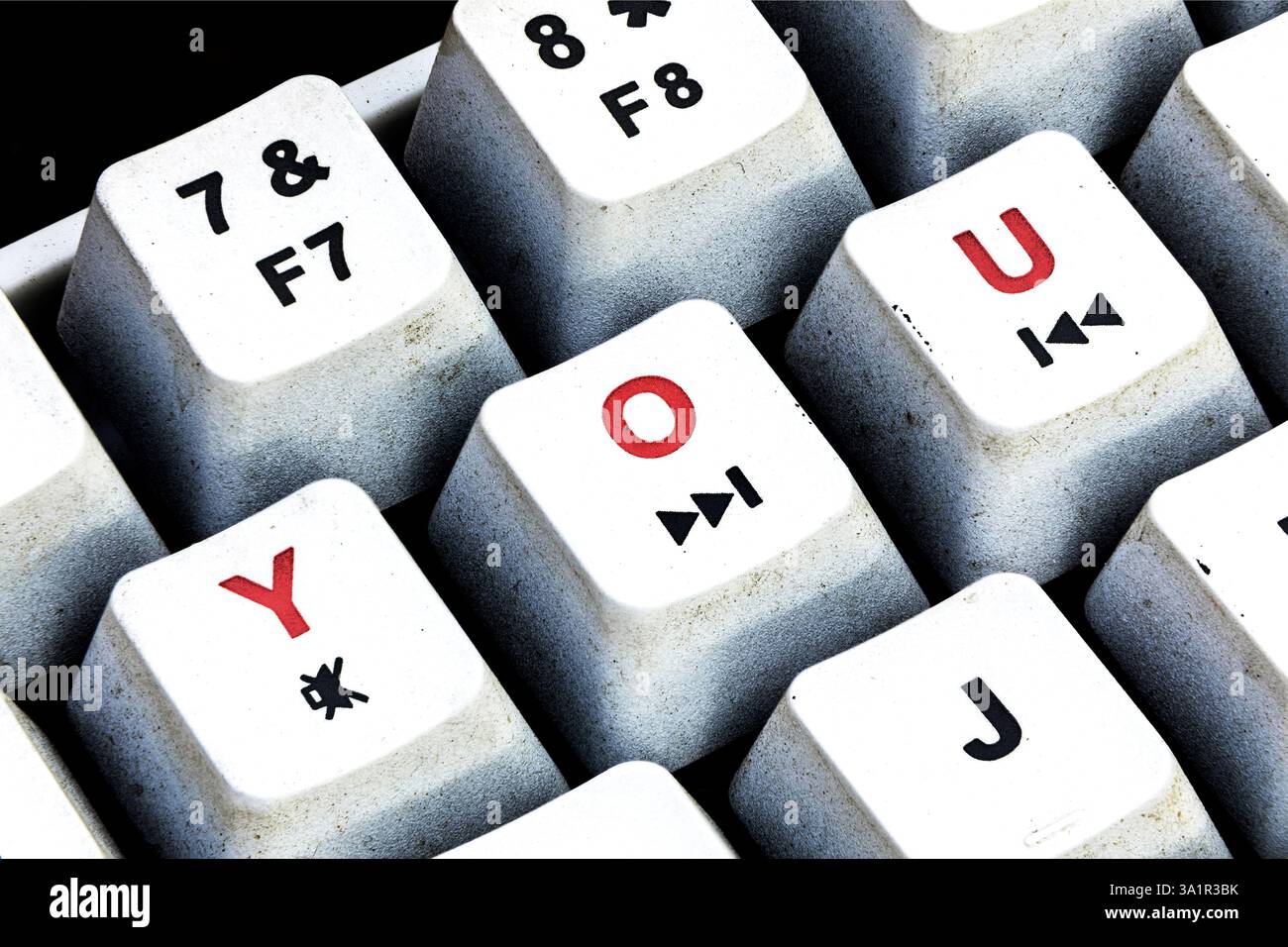 Keyboard button with YOU written in red color. Close up macro photo of ...