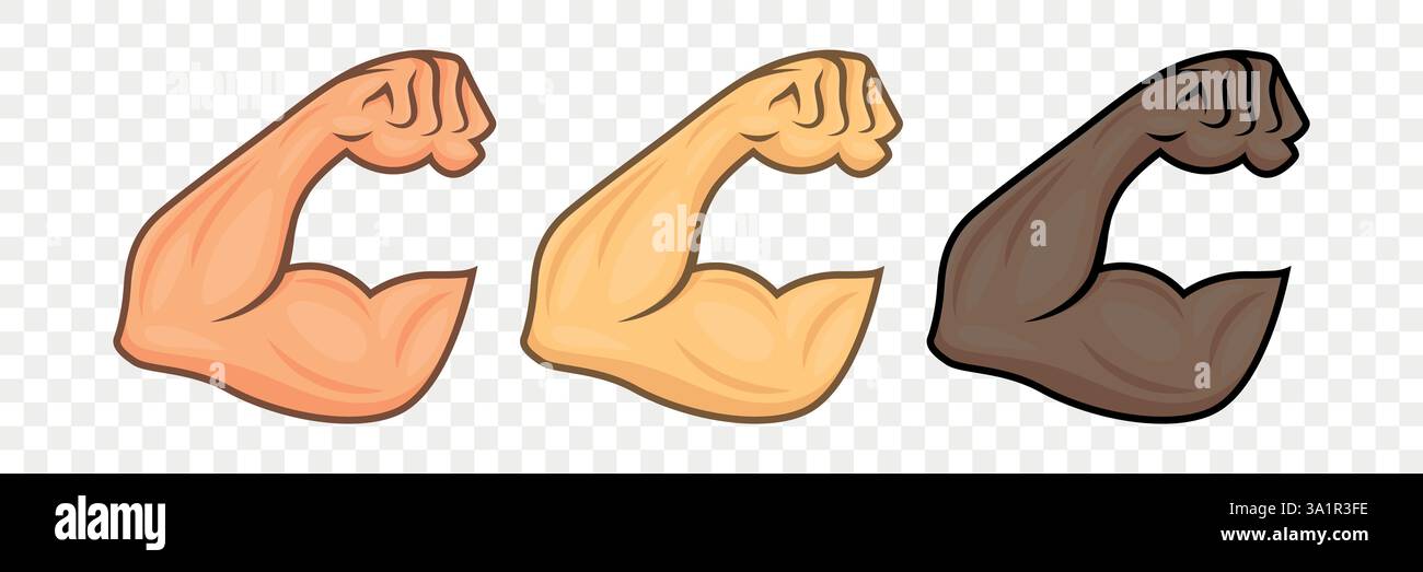 Strong Arm Flexing Bicep Muscle Icon Set. Bold Fitness Gym Logo With Flexed Arm. Power Muscle ...