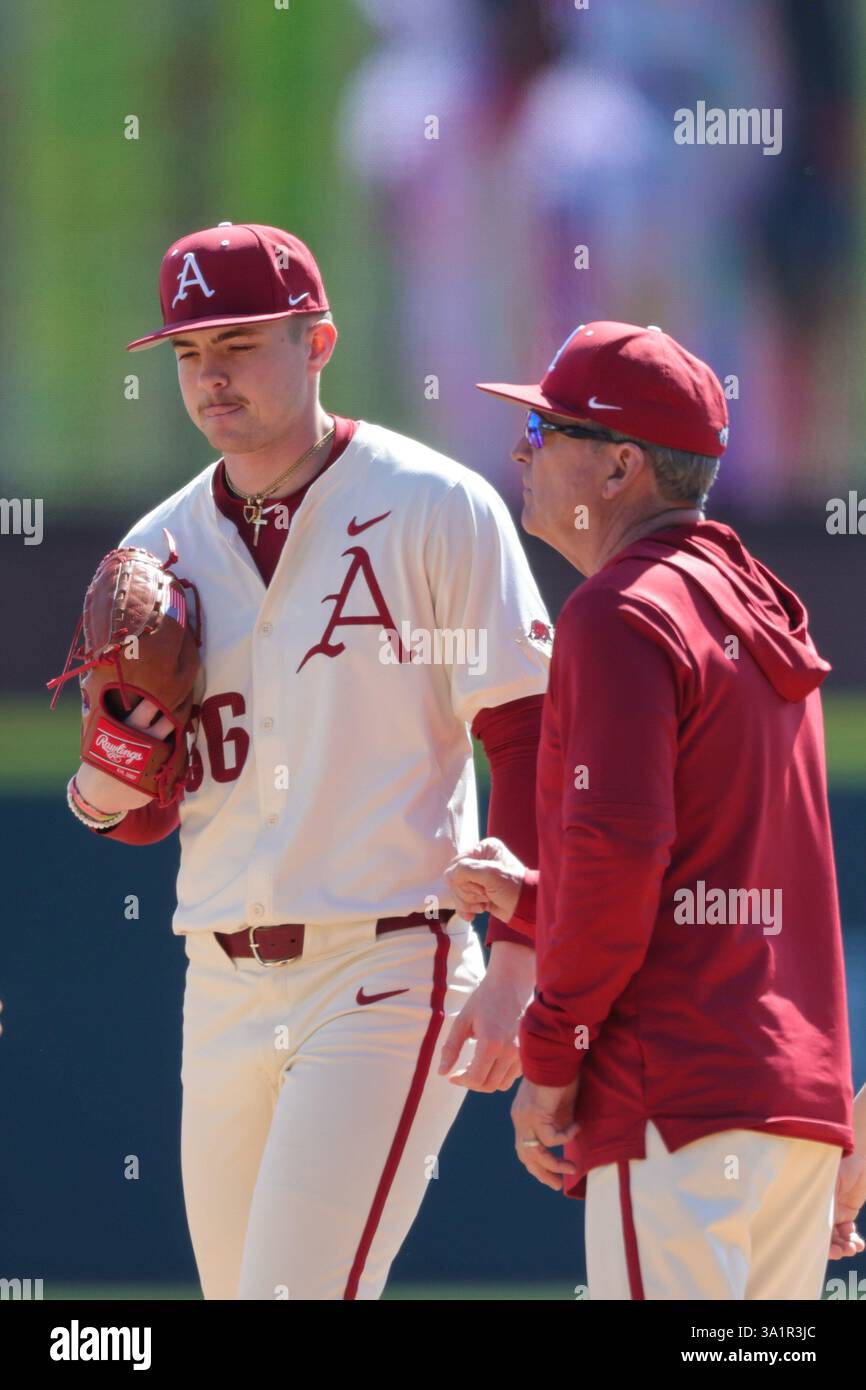 March 9, 2025: Arkansas Head Coach Dave Van Horn has a discussion with ...