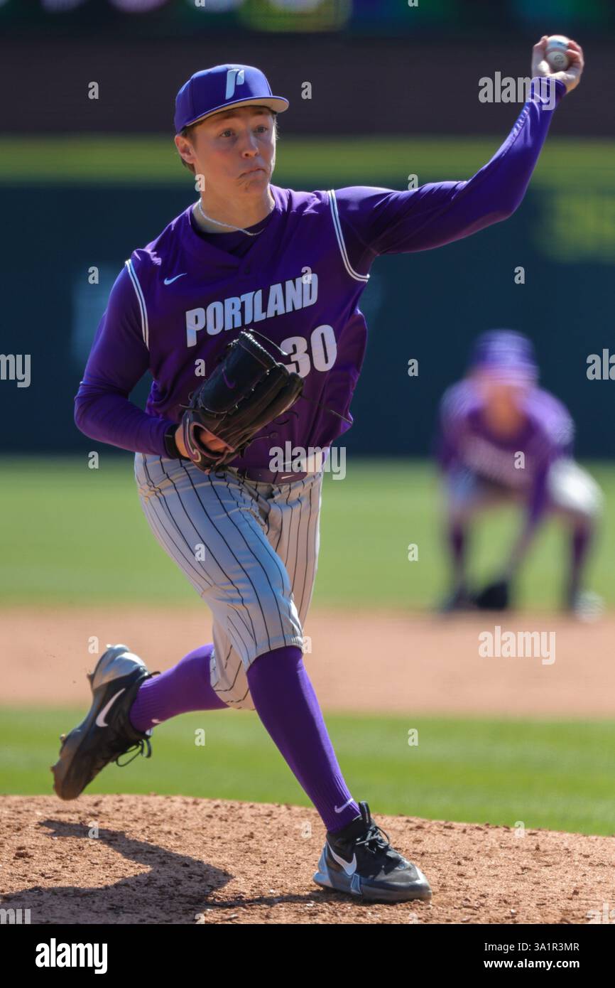 March 9, 2025: Portland pitcher Ryan Rembisz (30) prepares to release a ...