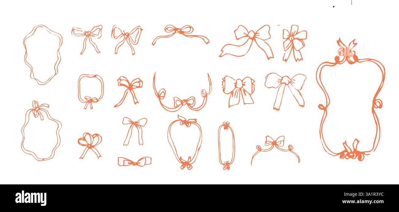 Collection of hand drawn bows and frames for decorative designs Stock ...