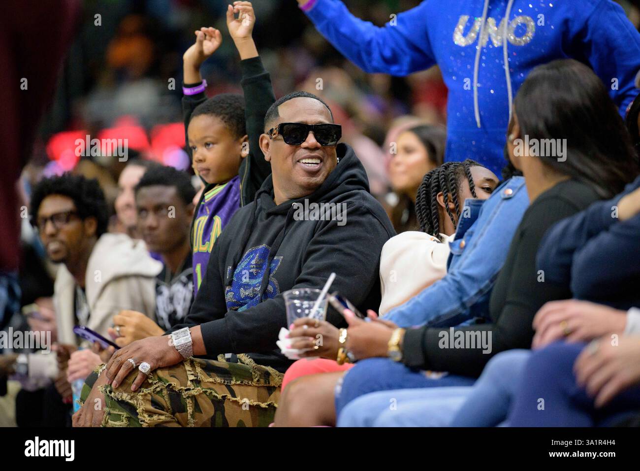 Percy Miller, better known as Master P, attends an NBA basketball game ...