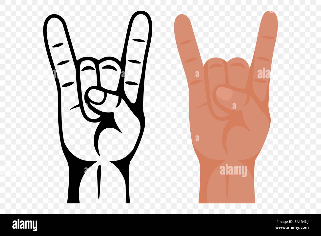 Rock Hand Gesture Vector Set. Horns Sign Hand Symbol, Outline, Colored ...