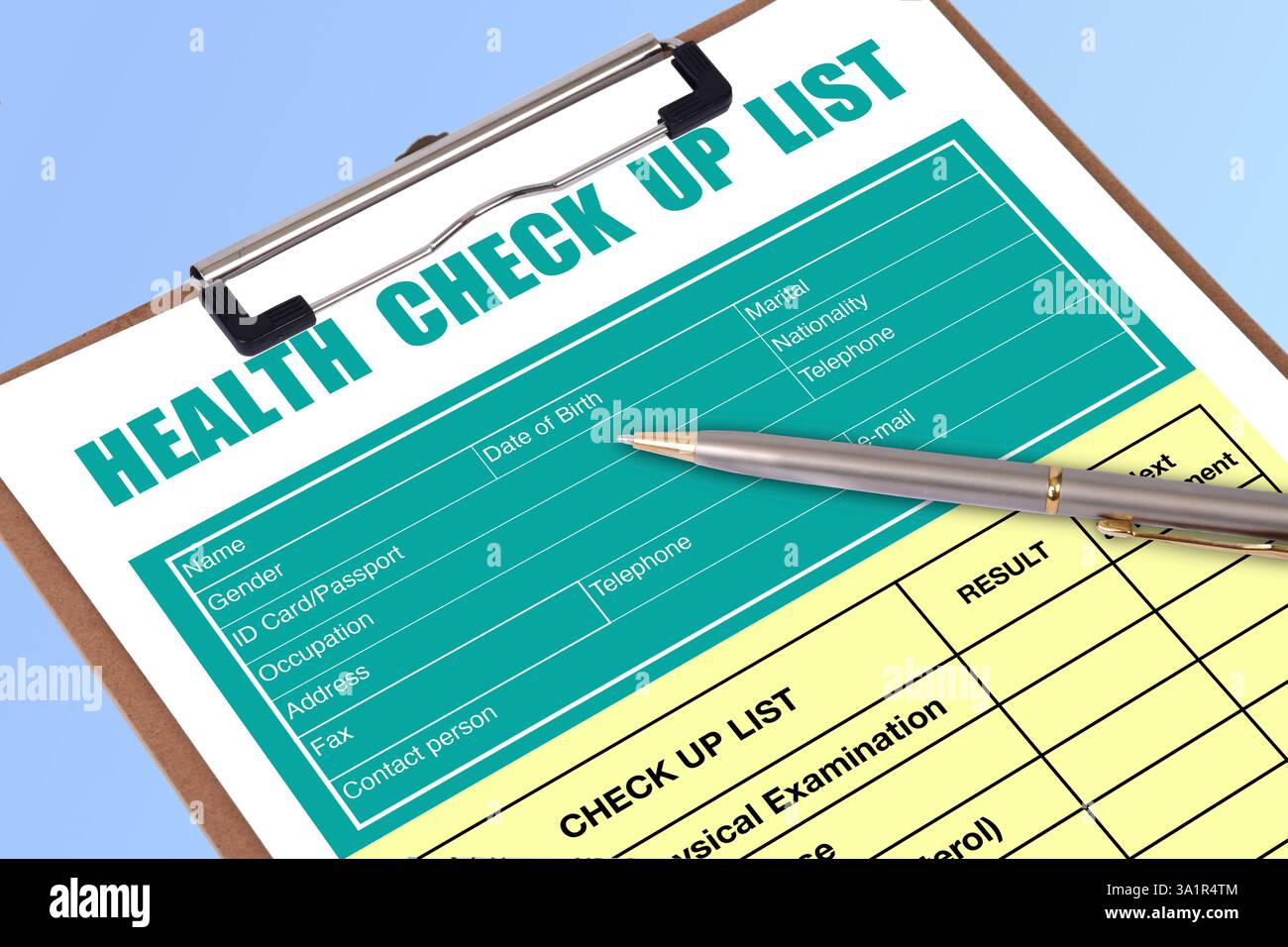 Isolated picture of blank health check list form on clipboard Stock ...