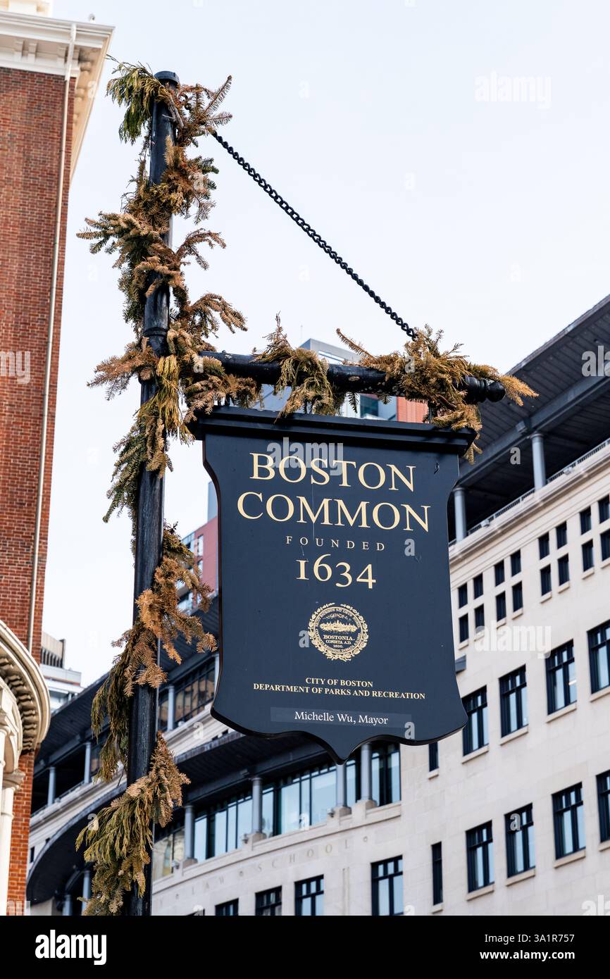 Boston, MA, USA - 11 February 2025 - Boston Public Gaden hanging sign ...
