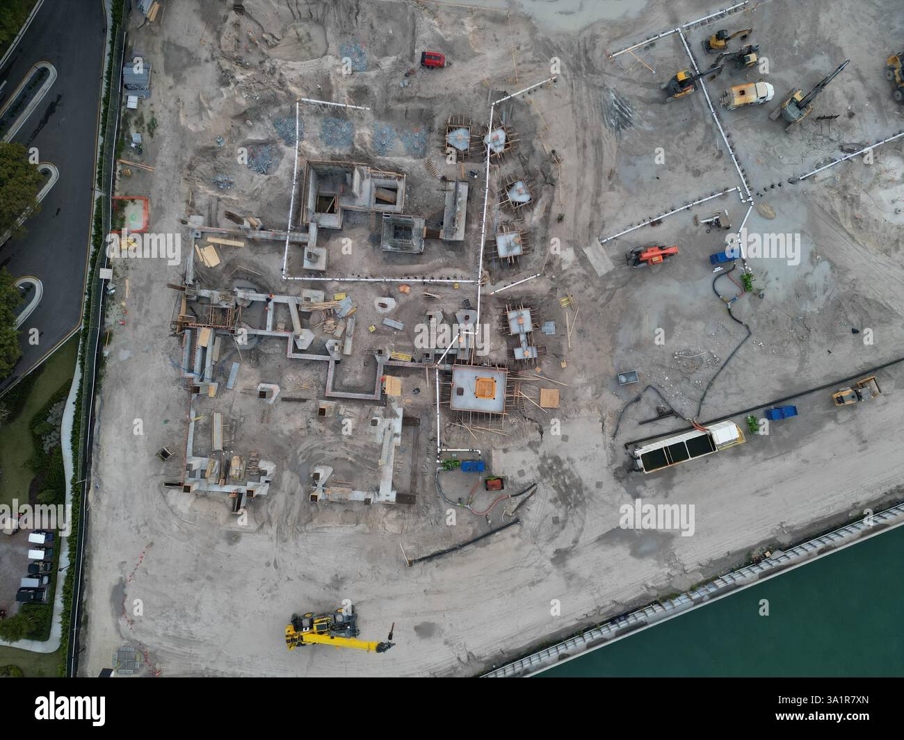 Building architecture under construction. Construction site from top ...