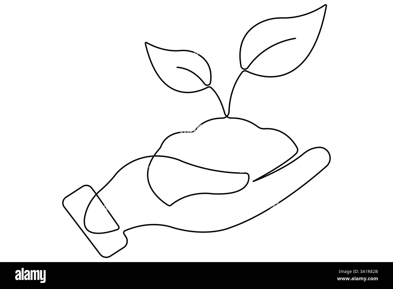 Human hand holding of soil with young sprout sketch continuous one line art vector Stock Vector ...