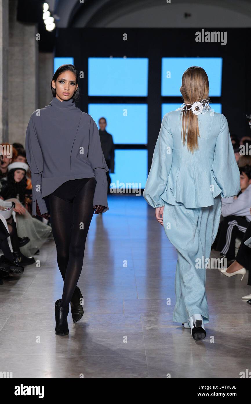 Lisbon, Portugal. 08th Mar, 2025. A model walks the runway during Luis ...