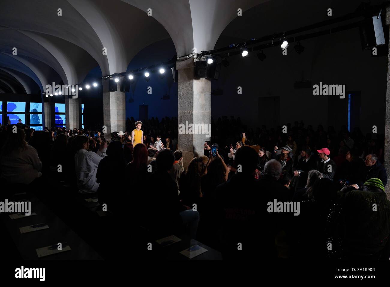 A model walks the runway during IED Graduate fashion show at ModaLisboa ...