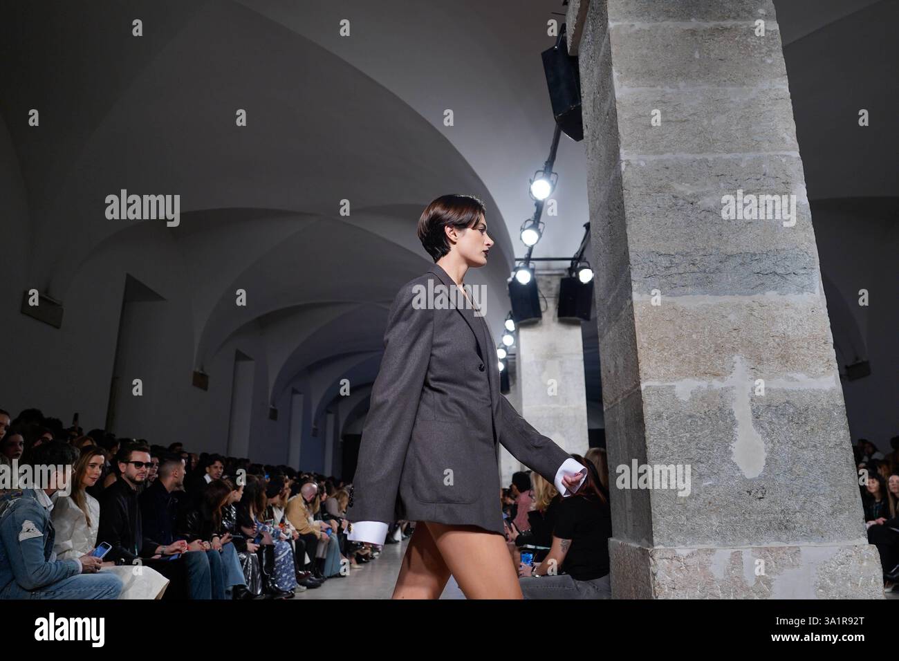 A model walks the runway during Luis Onofre fashion show at ModaLisboa Capital, Lisbon Fashion ...