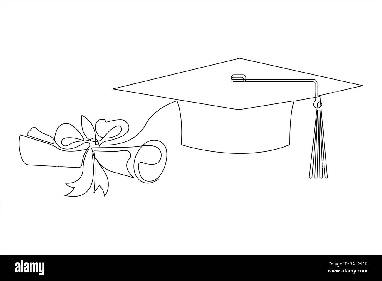 Continuous cap one line art drawing of graduation hat concept outline ...