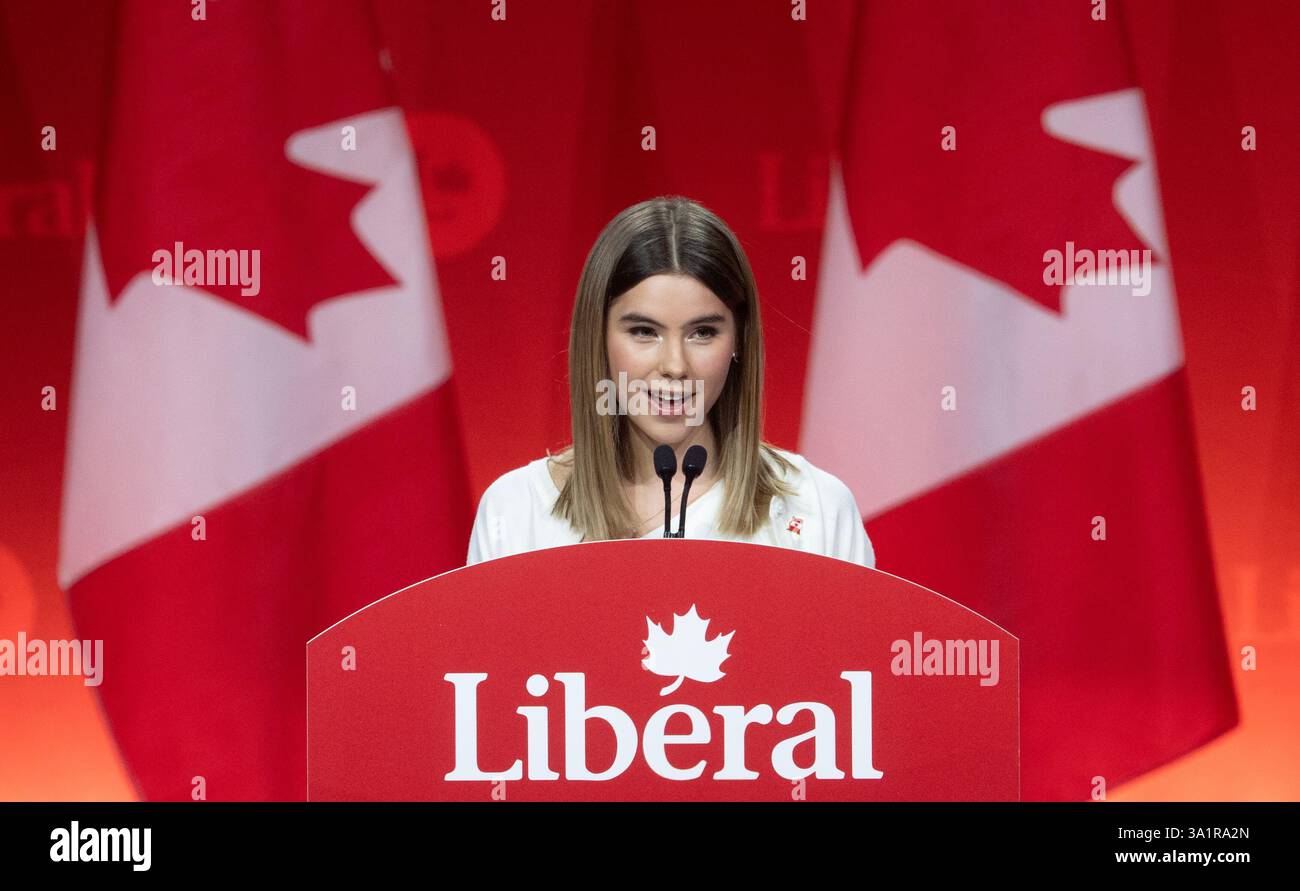 Ottawa, Canada. 09th Mar, 2025. Cleo Carney introduces her father ...