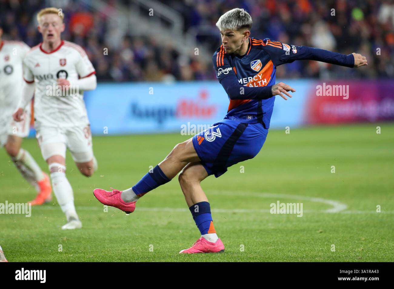March 8, 2025: FC Cincinnati's Luca Orellano takes a shot during an MLS ...