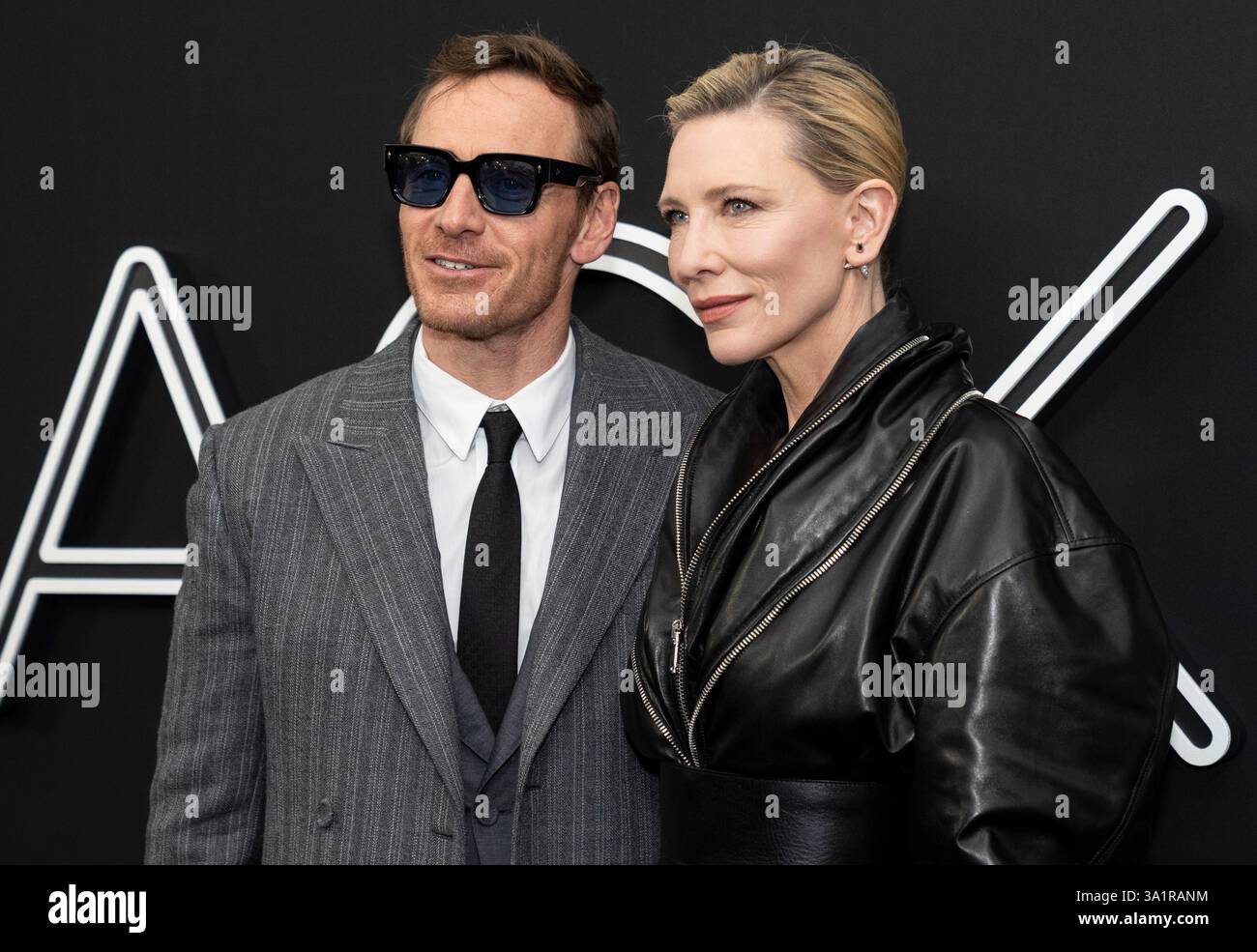 New York, USA. 09th Mar, 2025. Michael Fassbender and Cate Blanchett wearing dress by Sarah ...