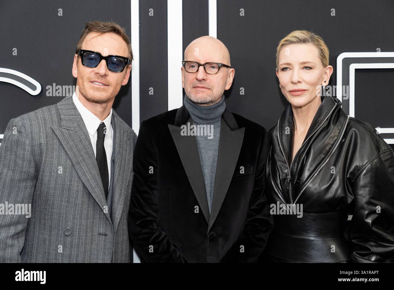 New York, USA. 09th Mar, 2025. Michael Fassbender, Steven Soderbergh and Cate Blanchett wearing ...