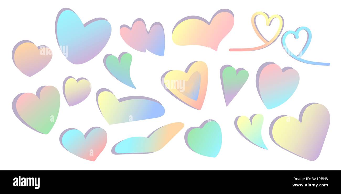 Soft gradient heart set, pastel vector illustration Stock Vector Image ...