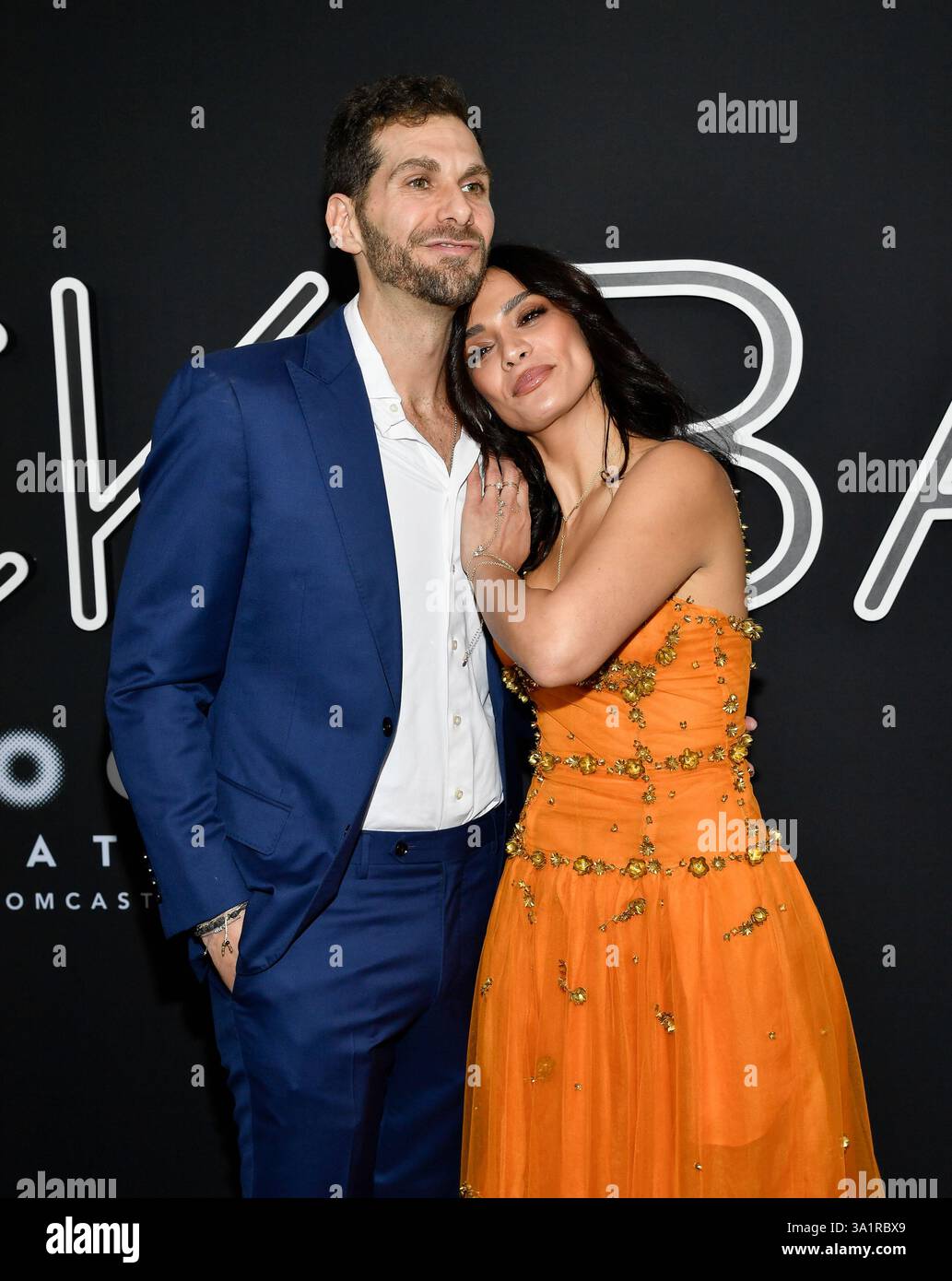 Aaron Mazor, left, and Odelya Halevi attend the premiere of Focus ...