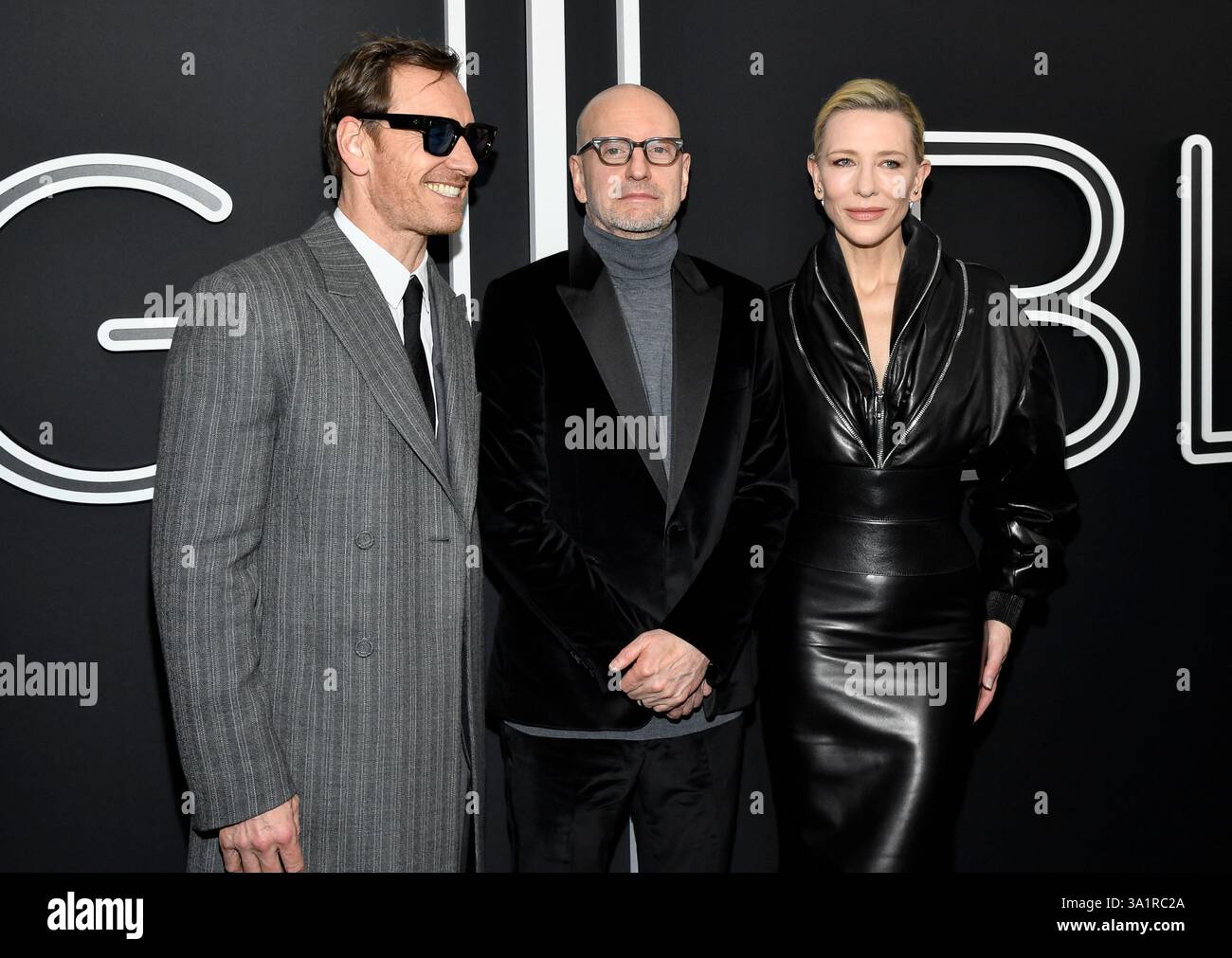 Michael Fassbender, left, Steven Soderbergh and Cate Blanchett attend ...