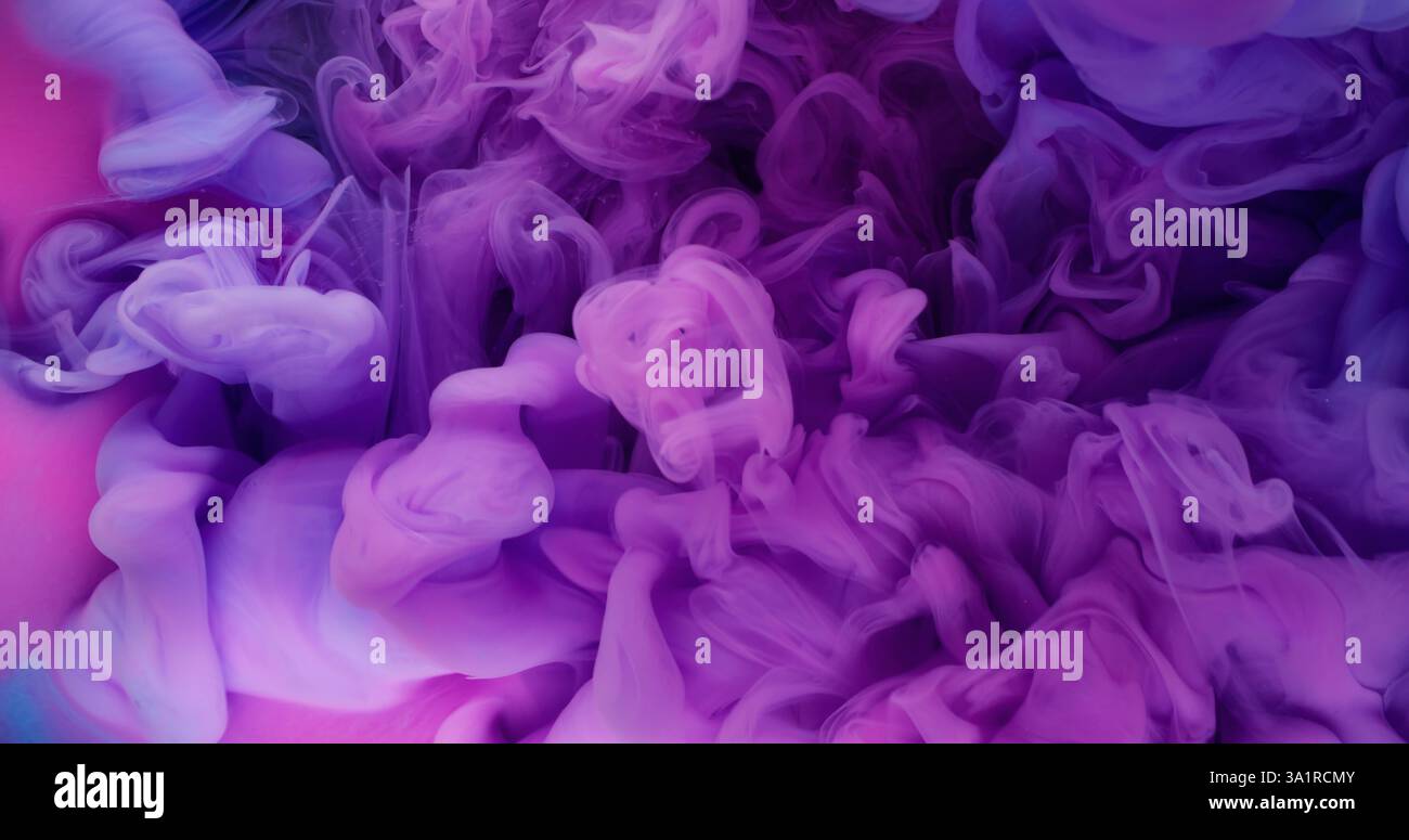 Fume storm. Dye splash. Neon color water paint fantasy flow. Violet ...