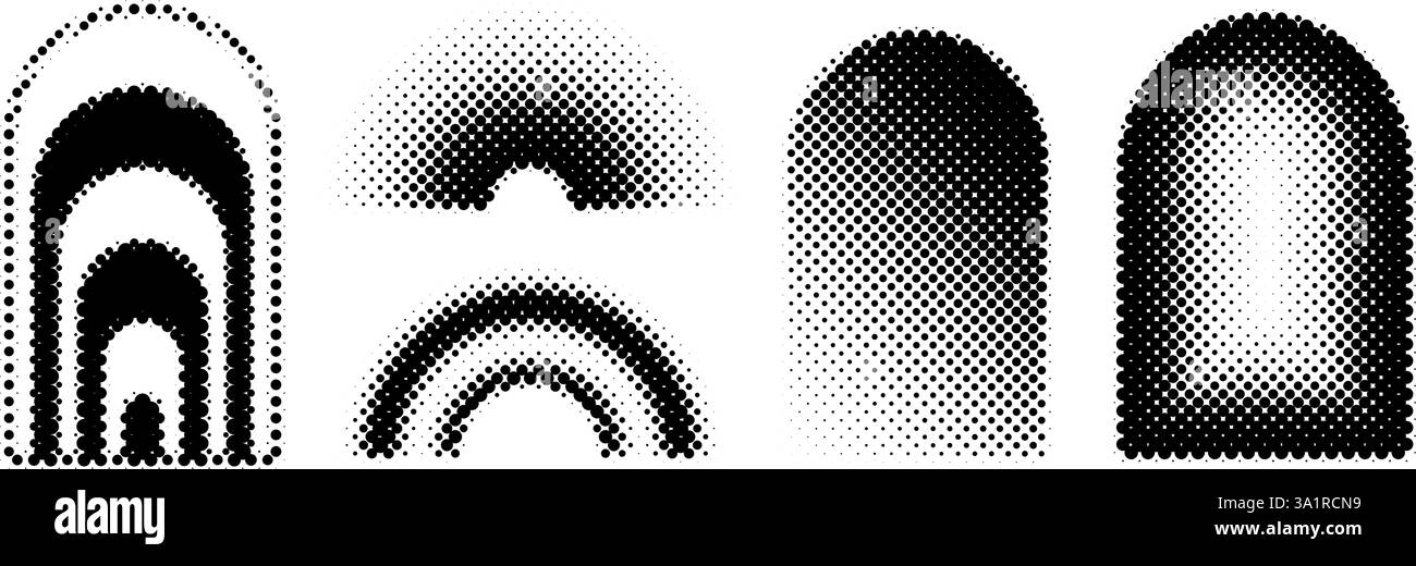 Black halftone arch set. Different pixelated gradient arc collection ...