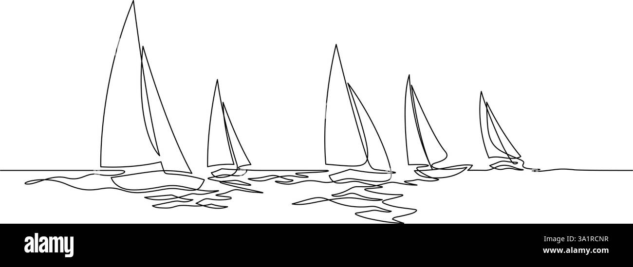 sailboats regatta sea view continuous line drawing minimalist vector ...