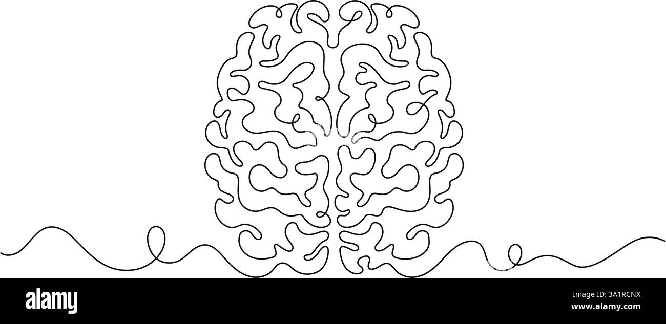 brain human organ neurology one line drawing continuous minimalist art ...
