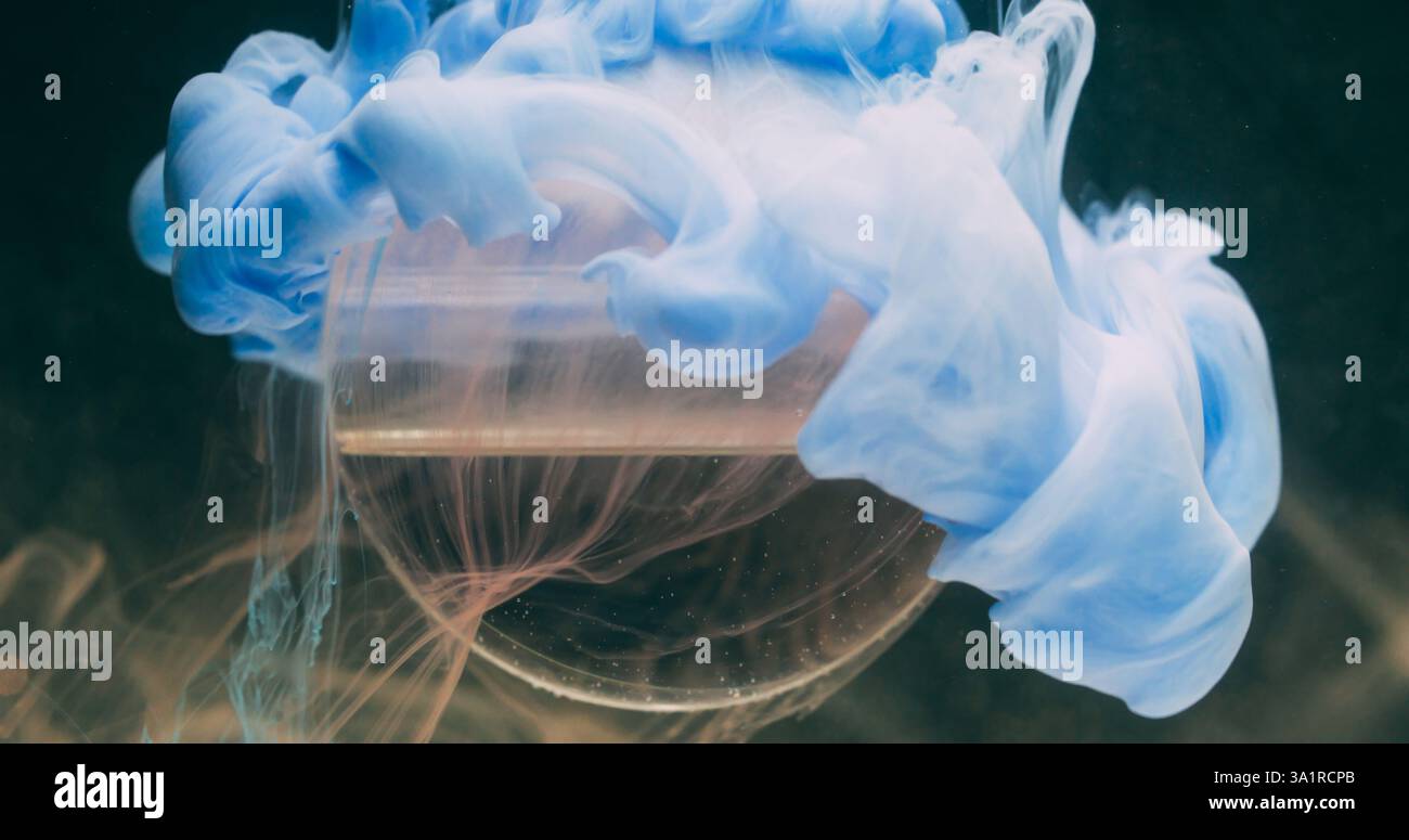 Fog paint. Sphere dripping. Defocused blue colorful water texture ...