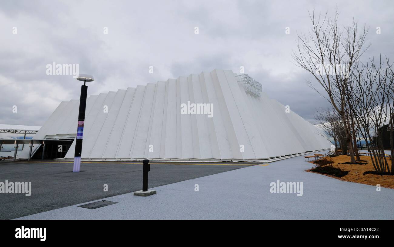 A photo shows Future City Pavilion unveiled to the press in Osaka City ...