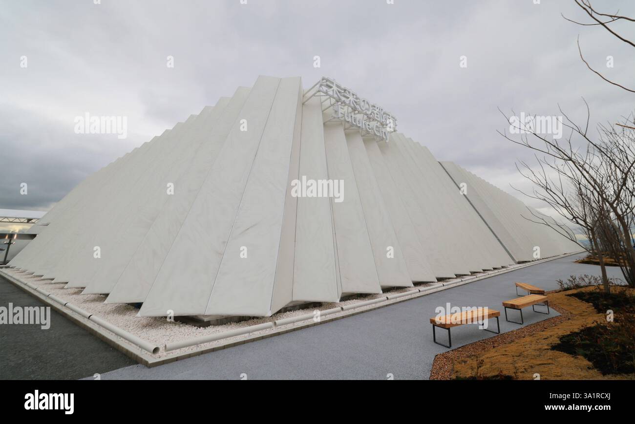 A photo shows Future City Pavilion unveiled to the press in Osaka City ...