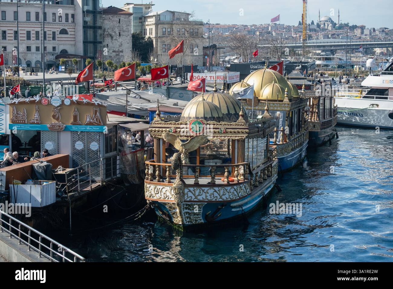 03.06.2025, Istanbul, Traditional Turkish Boats with Golden Domes ...