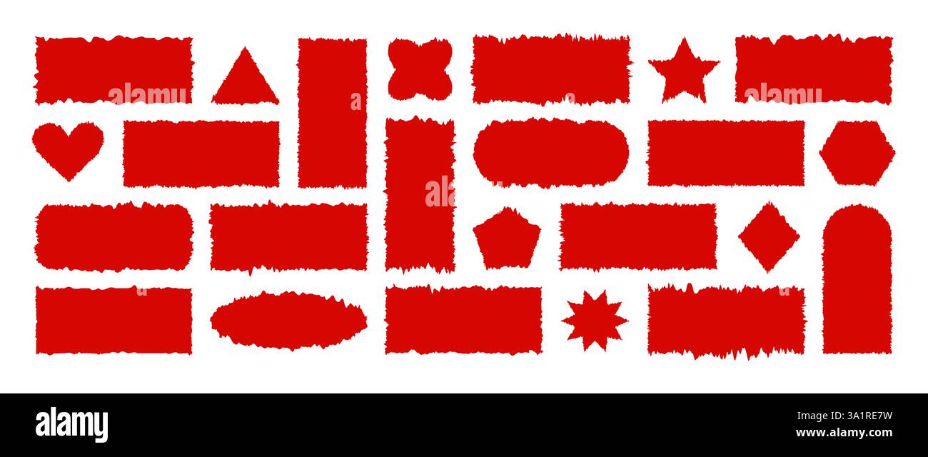 Jagged Rectangle shapes. Set of red grunge geometric frames. Ripped and ...