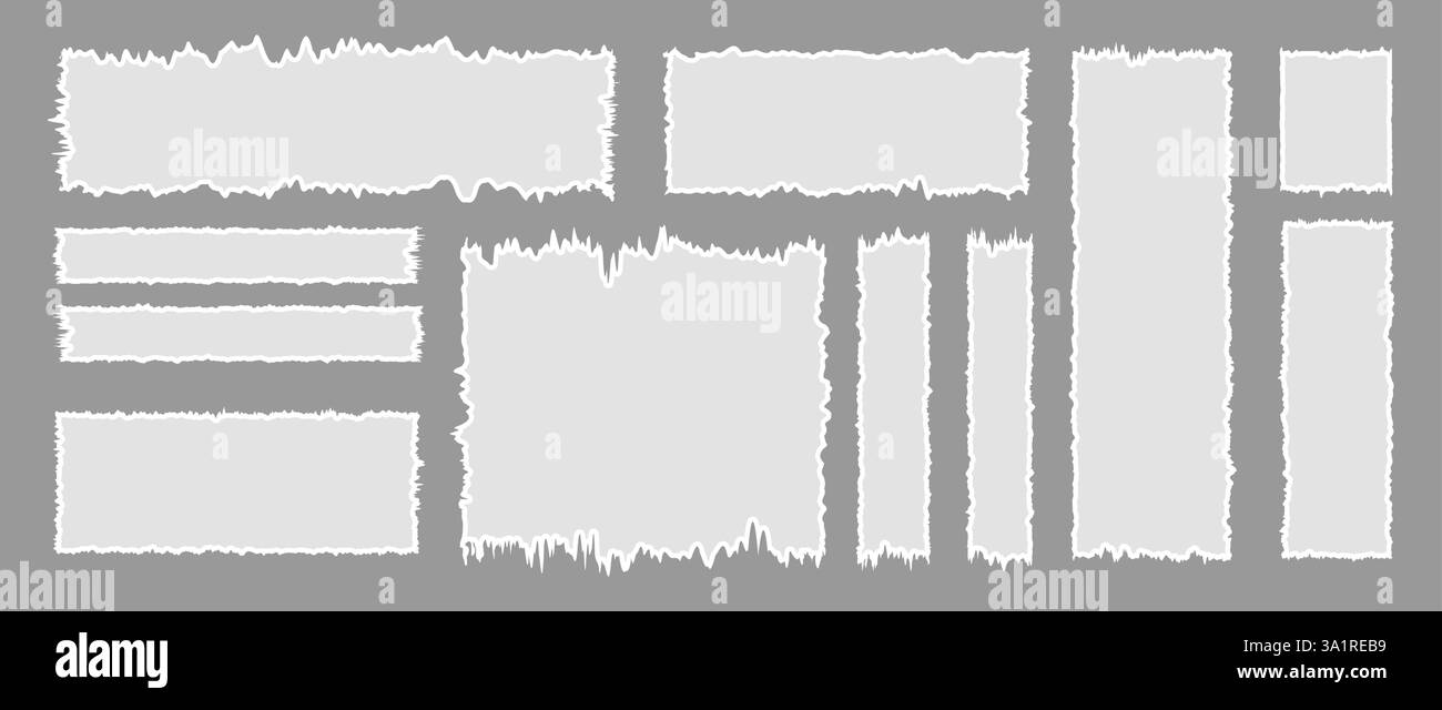 Set of Jagged Rectangle. Torn paper sheet for stickers or collages. Zig ...