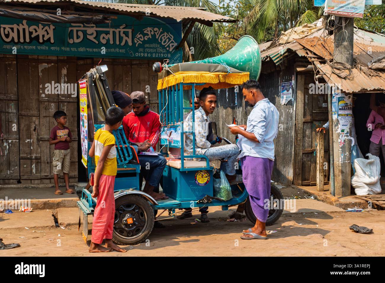 Tuk tuk with a megaphone to communicate messages to the population, Cox ...