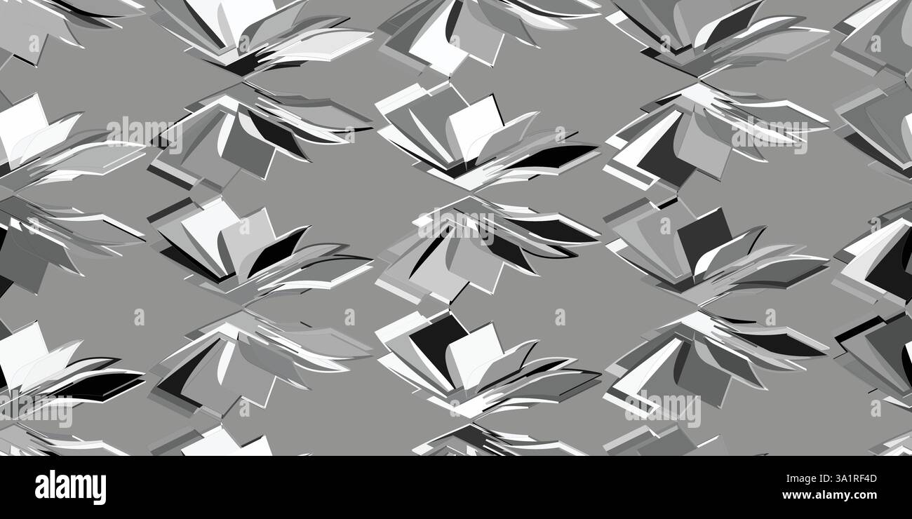 3D geometric pattern. Achromatic graphic seamless background. Grayscale ...