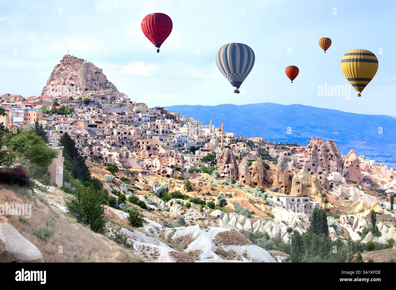 The balloon flight, famous tourist attraction of Cappadocia. Air ...