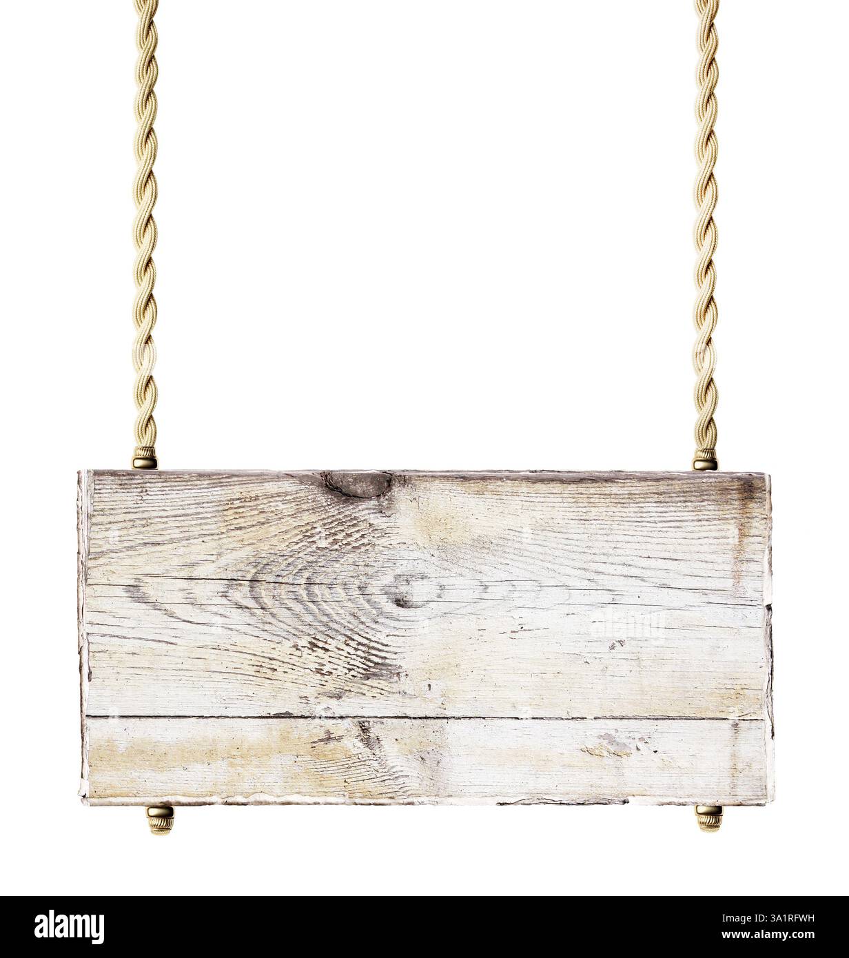 Decorative background with old board hanging on rope. Vintage wood ...