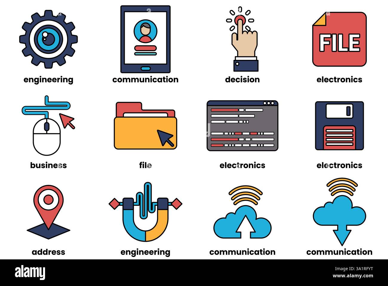 The image is a collection of icons for various technology-related ...