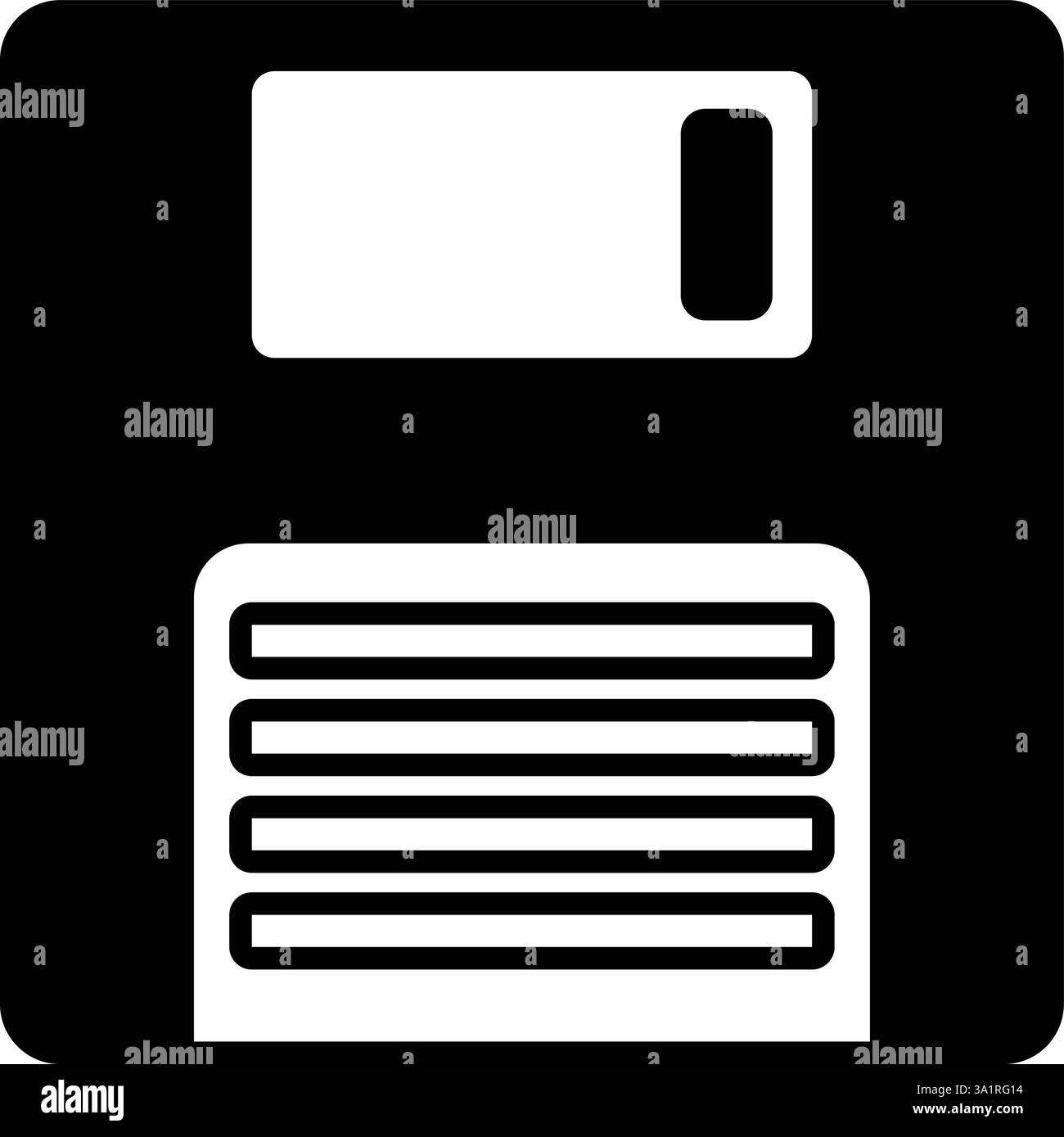 A black and white floppy disc with a white background. The disc is a ...