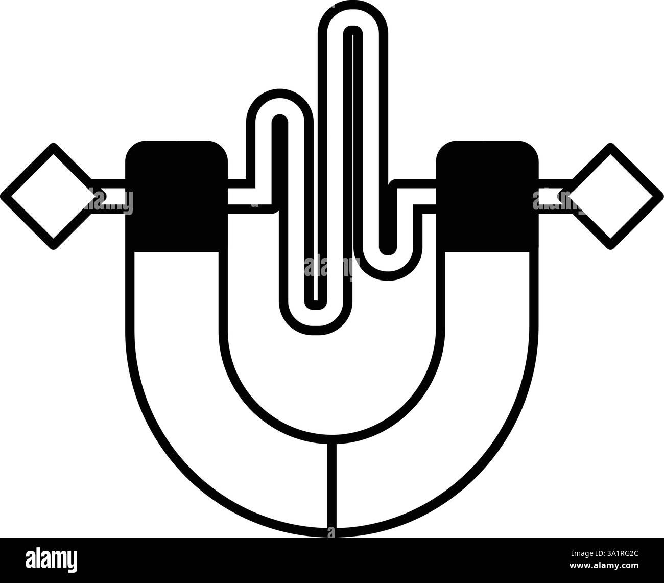 A black and white drawing of a magnet. The magnet is curved and has a ...