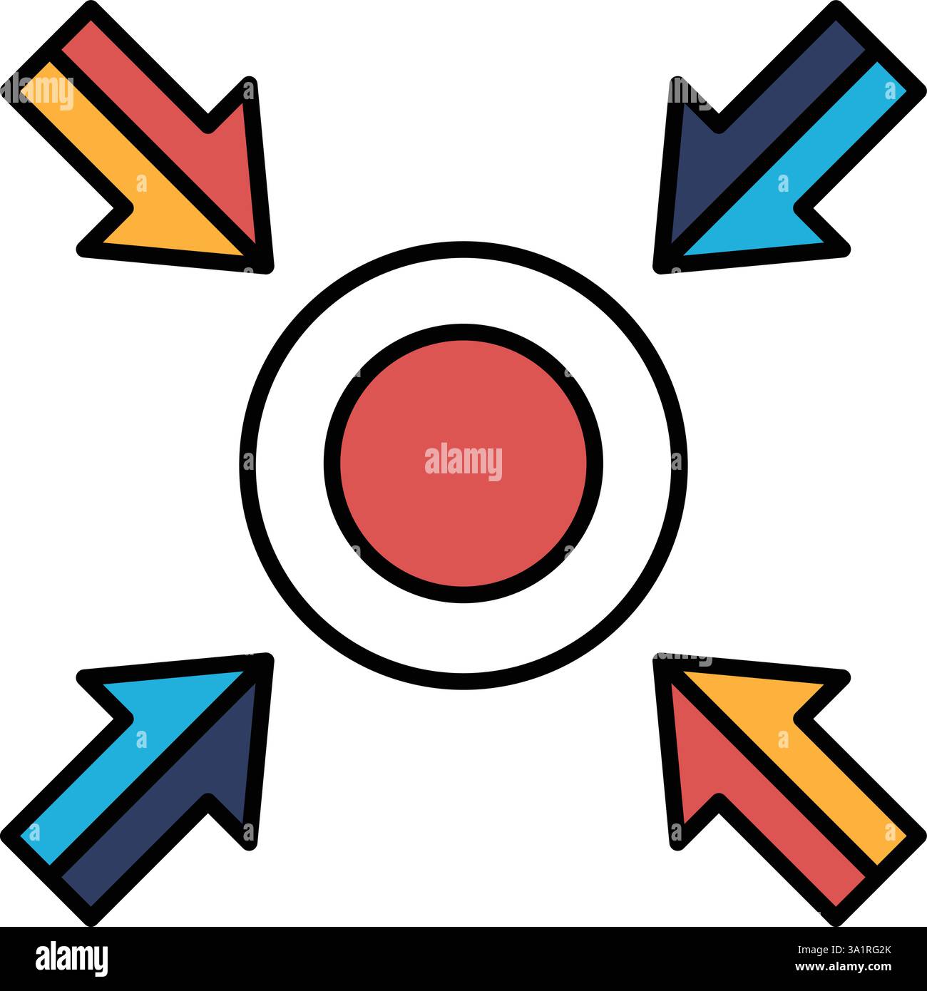 A red circle with four arrows pointing in different directions. The ...