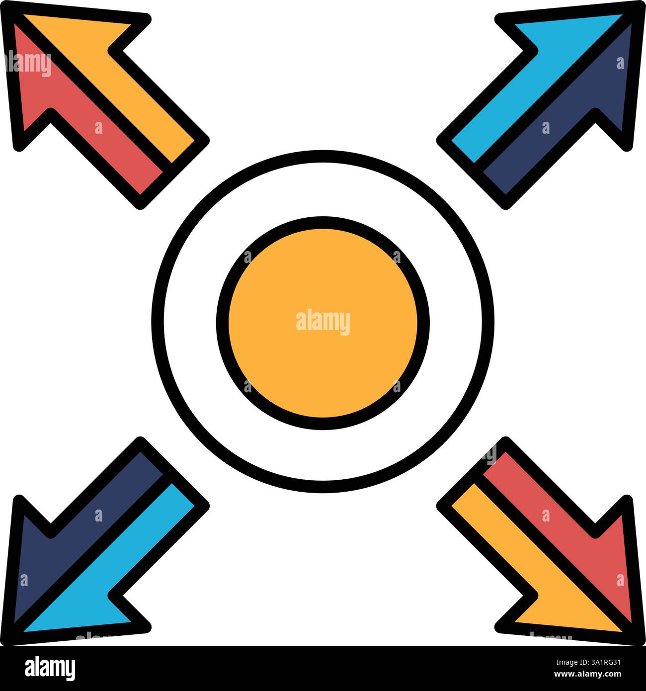 A circle with four arrows pointing in different directions. The circle ...