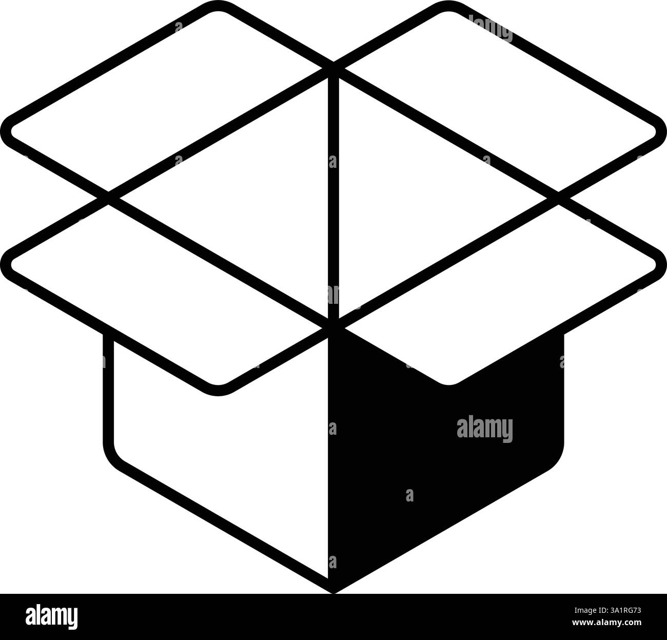 A box with a white background and black lines. The box is open and has ...