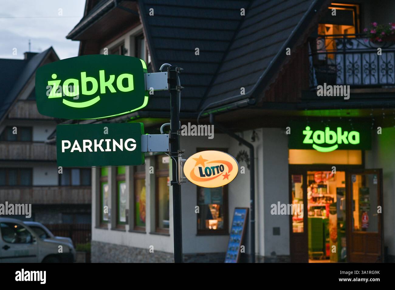 zabka signboard a chain of convenience stores in Poland. June 28, 2024 ...