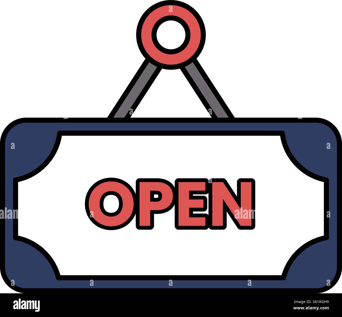 A sign hanging from a hook that says "Open". The sign is blue and red ...