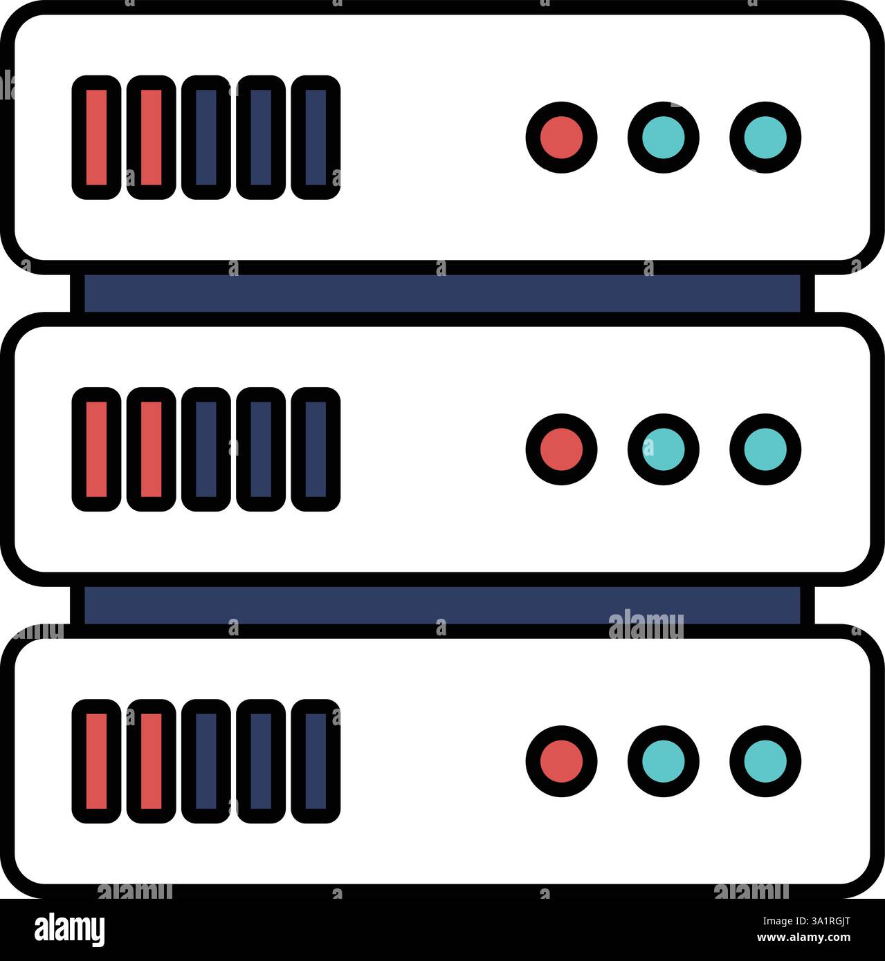 A white server with red and blue buttons. The server is three levels ...