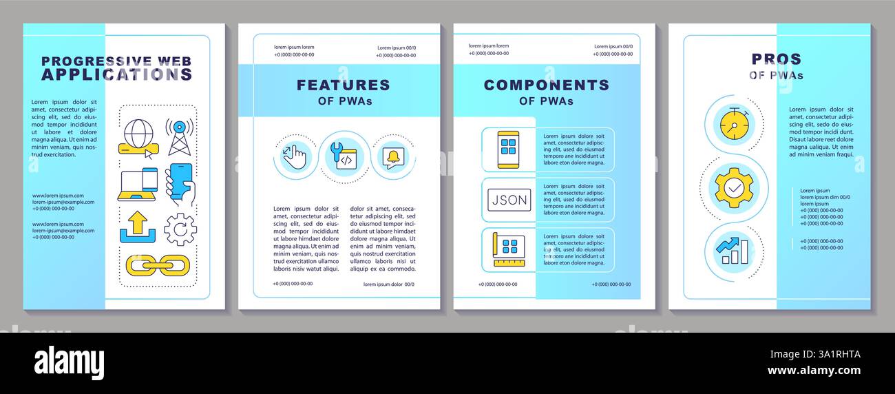 Progressive web applications blue brochure template Stock Vector Image ...